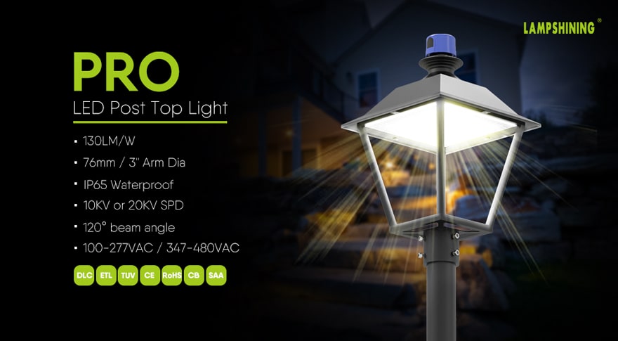 LED Post Top Pole Lights, CE RoHS 60W 7800Lm 3000K Outdoor Urbanscape ...